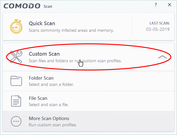 Run A Custom Scan, Virus Scan, Scan My PC | Client Security | COMODO